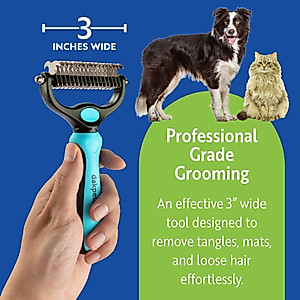 DakPets Dematting Rake for Dogs - Double Row Undercoat Rake for Dogs - Cat Brush & Deshedding Tool Gently Removes Loose Hair & Mats - Dog Hair Detangler & Cat Matted Fur Remover - Easy-Grip Design