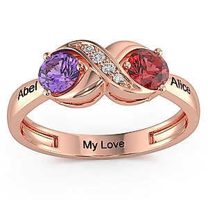Personalized Infinity Mothers Ring with 2 Round Simulated Birthstones Custom Engraved Engagement Promise Rings for Women (rose gold, 8)