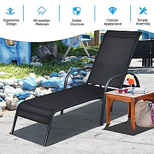 Giantex 2 Pcs Lounge Chairs Patio Furniture, Backyard Lawn Sling Chaise w/Adjustable Back, Folding Recliners for Outdoor, Black