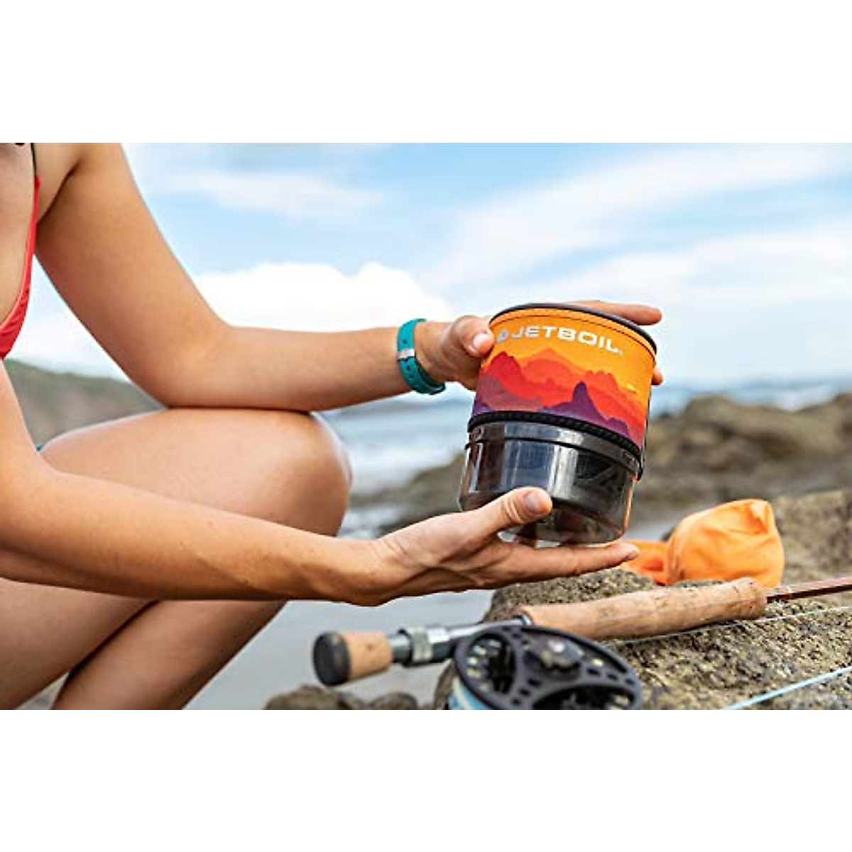 Jetboil MiniMo Camping and Backpacking Stove Cooking System with Adjustable Heat Control (Sunset)