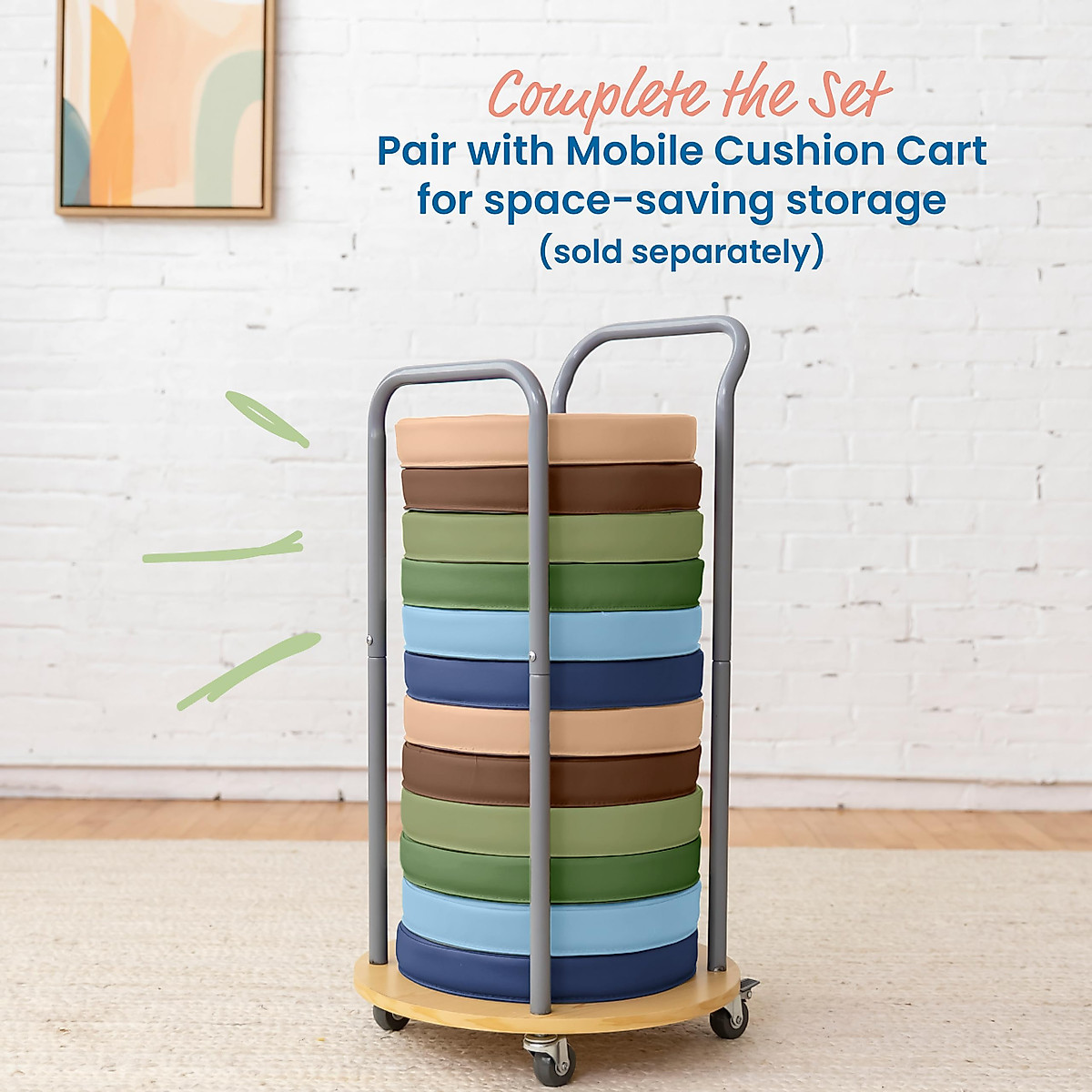 ECR4Kids SoftZone Floor Cushions with Handles, 2" Deluxe Foam, Round, Earthtone, (6-Pack)