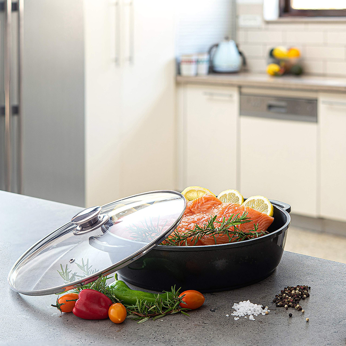 Moss & Stone 11 Inch Aluminum Pan Non-Stick Cookware Set, Saute Pan, Casserole Stockpot with Lid, Oven Safe Pan, Non Stick Skillet Pan with Non Toxic Stone Coating, Everyday Pan