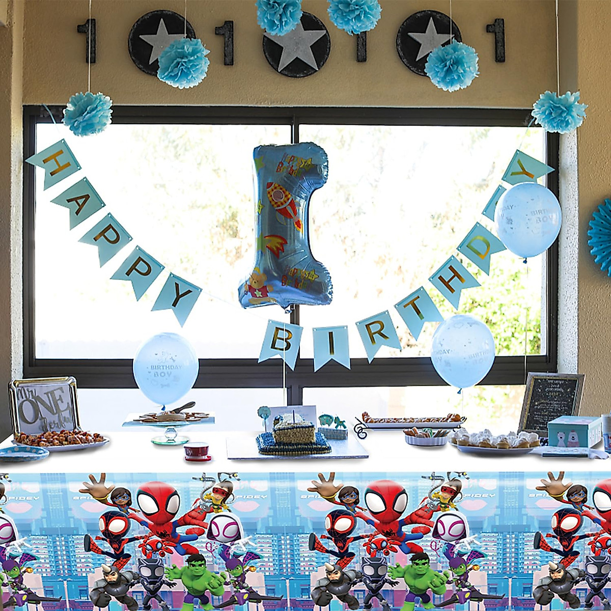 CORODER 3PCS Spidey Party Tablecloth Birthday Party Table Cover Party Supplies for Boys Girls Birthday Decorations