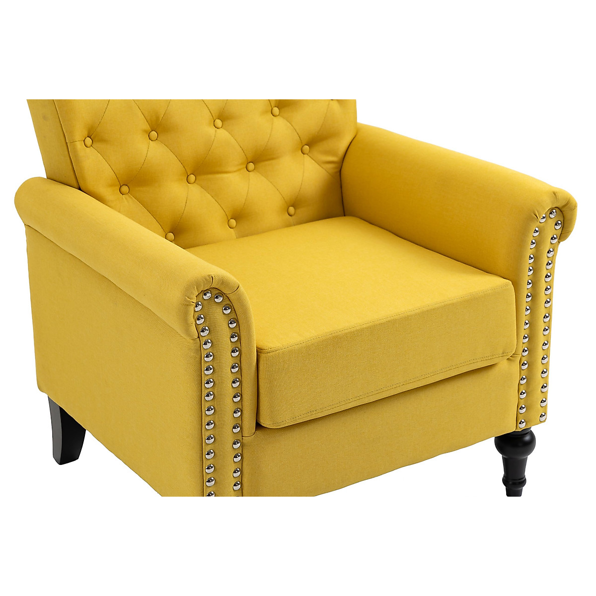 VanTook Linen Fabric Accent Chairs, Mid Century Modern Armchair for Living Room, Bedroom Upholstered Tufted Back Lounge Chair Comfy Reading Single Sofa with Wood Legs (Yellow)