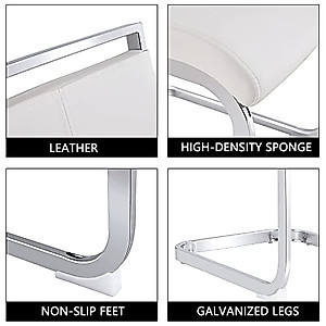 gopop Dining Chairs Set, Kitchen Modern Metal Chairs with Faux Leather Padded Seat High Back and Sturdy Chrome Legs, Chairs for Dining Room (White, Set of 8)