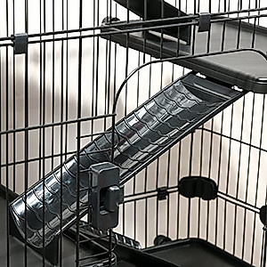 PawHut 60" Small Animal Cage with Wheels, 6-Level Portable Bunny Cage, Chinchilla Ferret Cage with Removable Tray, Platforms and Ramps, Black