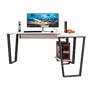 NTENSE Genesis Gaming L-Shaped Desk with CPU Stand, Corner Desk, Home Gaming Desk, Writing Workstation, Battle Station, Ergonomic Desk, Space Saving, White