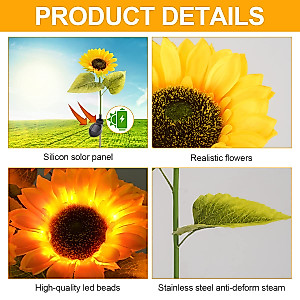 Elyccupa Solar Sunflower Lights LED Solar Powered Garden Stake Lights Outdoor Solar Flower Landscape Light for Patio Lawn Garden Yard Pathway Walkway Decoration, 6 Pack
