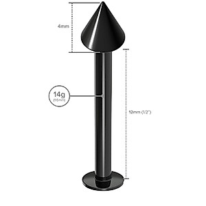 Evonix 2pc 14g Labret Studs Lip Ring Monroe Tragus Snake Spider Bites Forward Helix Cartilage Dahlia Conch Black Dental-Grade Acrylic 4mm Spike - 12mm