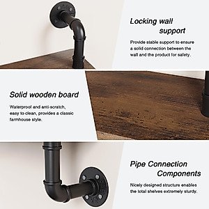 Merapi 24" Industrial Floating Shelves, Pipe Shelves for Wall, 2 Tier Rustic Wood Wall Shelves for Home Décor, Bedroom, Living Room, Bathroom