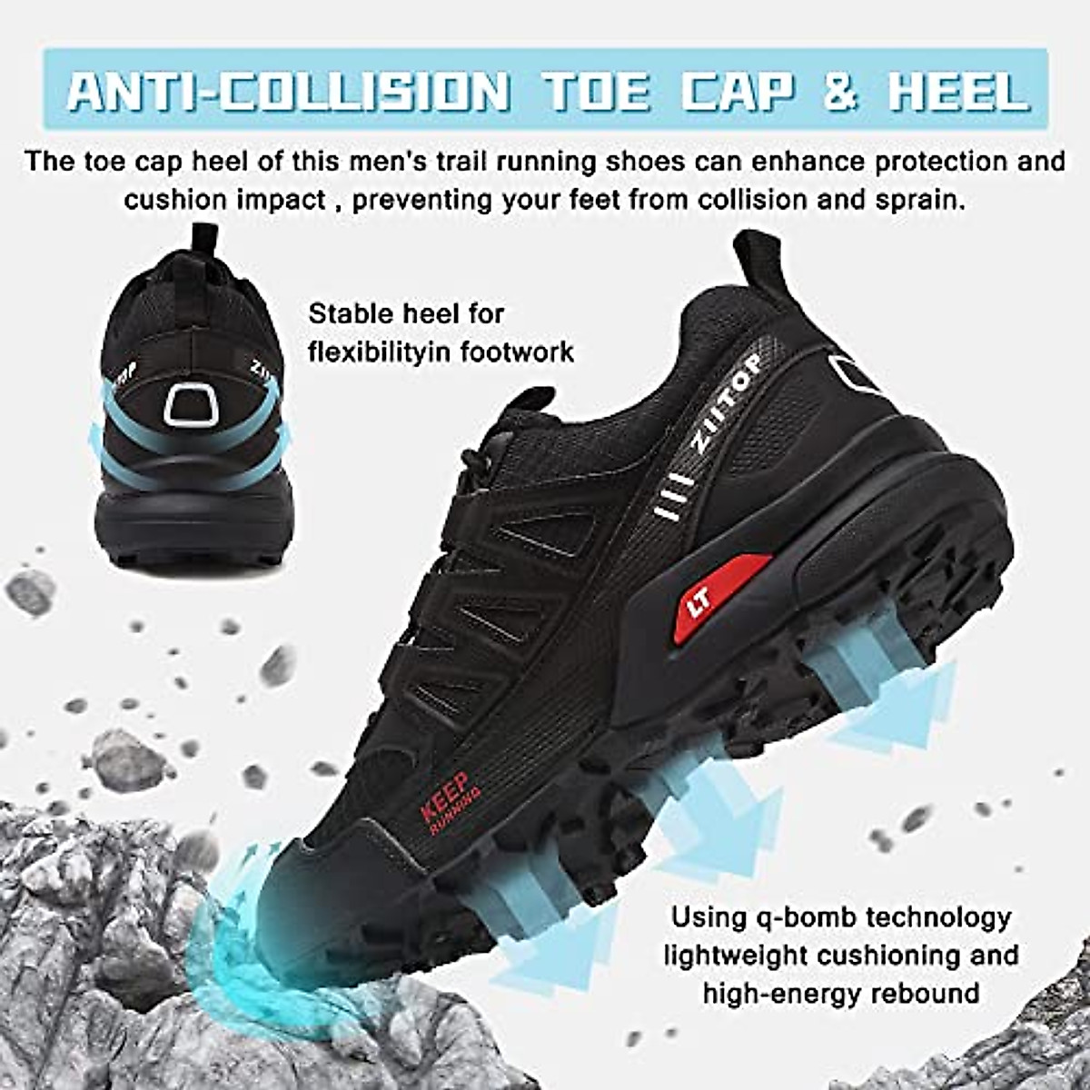 Trail Running Shoes Men Hiking Shoes for Men Outdoor Walking Shoes Breathable Non-Slip Sneakers for Men All-Terrain Trekking Shoes Tennis Cross Training Shoes Black