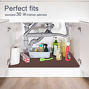 AECHY Under Sink Mats for Kitchen Waterproof, 28" x 22" Under Sink Tray, Under Kitchen Sink Mat with Unique Drain Hole, Waterproof & Flexible Under Sink Liner for Kitchen and Bathroom Brown