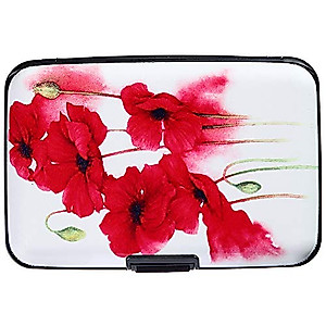 CANTINEY Credit Card Holder RFID Blocking Wallet for Women Men Small Mini Metal Slim Hard Aluminum Business Card Case (Red Poppies)