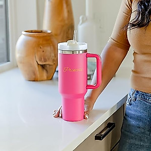 Princess 40 Oz Tumbler with Handle and Straw - Insulated Stainless Steel Water Bottle Fits in Car Cup Holder - Double Walled Water Bottles with Lid - Princess Gifts - Gifts for Girls