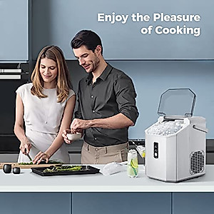 AGLUCKY Nugget Ice Maker Countertop, Portable Pebble Ice Maker Machine with Handle, 35lbs/24H, One-Click Operation,Pellet Ice Maker for Home/Kitchen/Office(White)