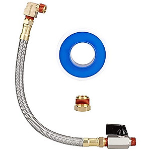 Hromee Extended Tank Drain Assembly Kit with 10 Inch Braided Steel Hose 1/4 Inch Drain Valve and Elbow Fitting for Air Compressor