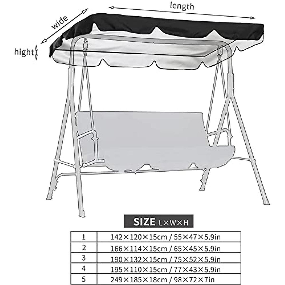 BTURYT Swing Canopy Replacement Cover, Waterproof Canopy Top Cover for 2/3 Seater Swing Chair Awning Swing Cover for Outdoor Garden Patio Yard,(top Cover only)