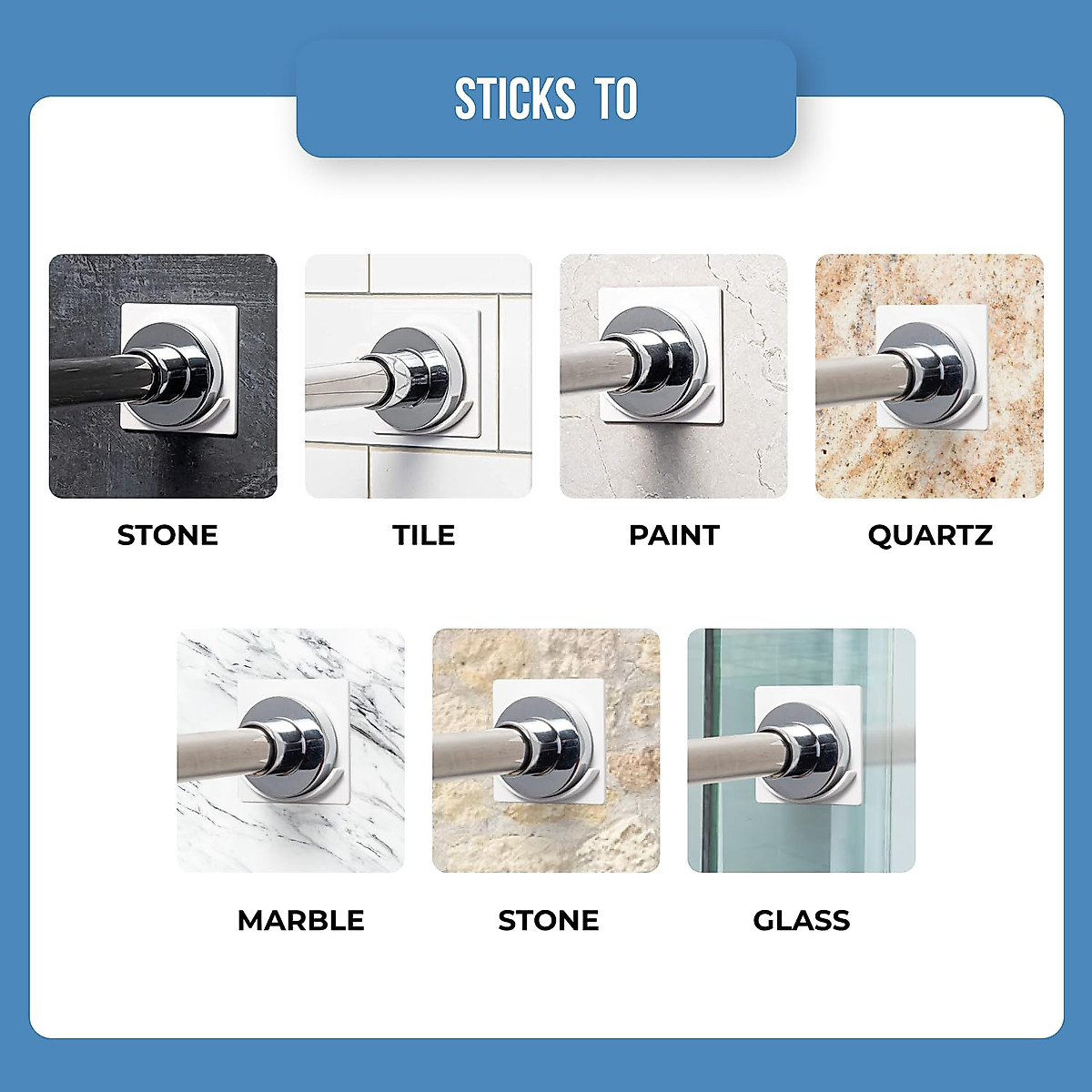 Adherion Adhesive Shower Curtain Rod Holder | Rod Retainer | Bathroom Tension Rod Wall Mount Brackets | No Drilling | Stick On | 3M Adhesive | White | 2 Pack | Shower Curtain Rod not included |