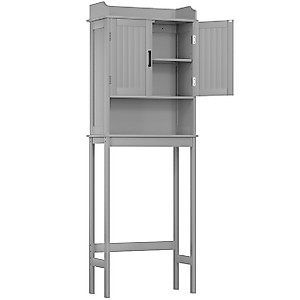 VEIKOUS Over The Toilet Storage Bathroom Organizer and Small Freestanding Cabinet W/Adjustable Shelf & Storage Rack, Bathroom Space Saver, Grey