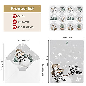 Artoid Mode 24 Pack Let It Snow Thank You Cards Snowflake Snowman Greeting Cards Gift With Envelope Sticker Blank Note Cards for Birthday Wedding Baby Shower Bridal Shower, 4 x 6 Inch