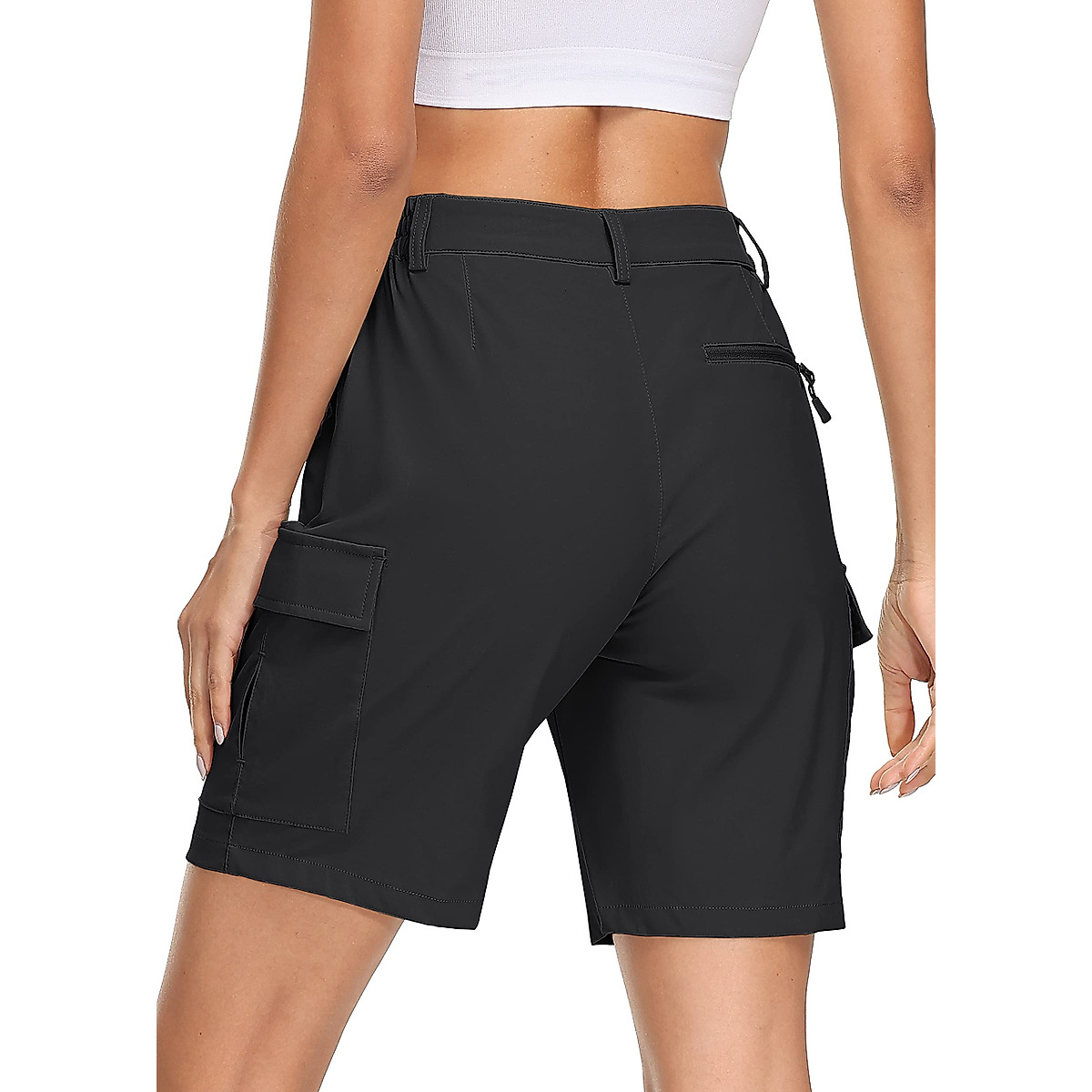 MAGCOMSEN Hiking Shorts for Women Lightweight Quick Dry Cargo Shorts with Pockets Tactical Travel Black Golf Shorts S