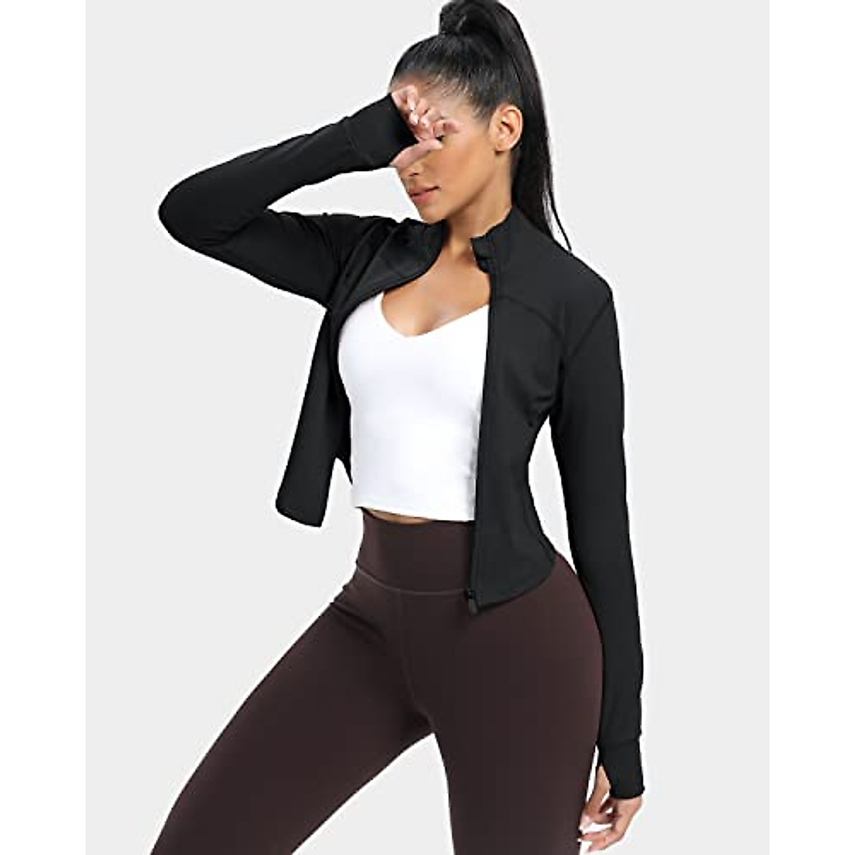 GYM RAINBOW Womens Zip Up Workout Jakcets Lightweight Slim Fit Running Athletic Jackets with Thumb Holes(#1 Black,Medium)