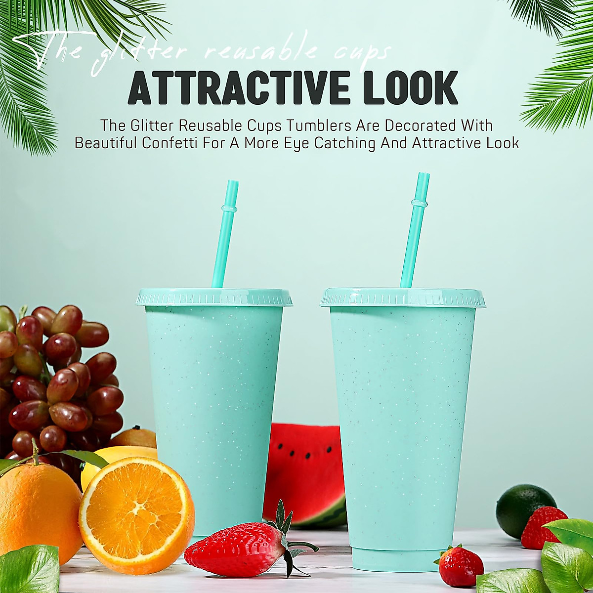 Roshtia 24 Pack Plastic Tumblers with Lid and Straw Reusable Cups Bulk Water Bottles Iced Coffee Travel Mug Cup for Birthdays Party Juices Adults Kids (24 OZ, Clear)