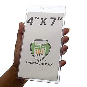 5 Pack - Extra Large 4 1/8 X 7 1/2 Ticket & Badge Holder - Heavy Duty Clear Plastic 4 X 7 Card Insert Protector for Sports Tickets, Press Passes and Name Badges by Specialist ID