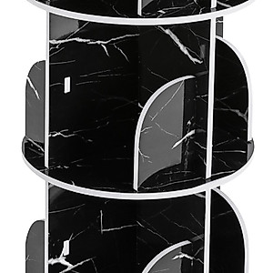 LyeXD 4 Tier Rotating Display Bookshelf,Black Marble Revolving Storage Rack, PVC Floor Standing Corner Book Shelf Spinning Small Bookcase for Entryway Bedroom Living Room