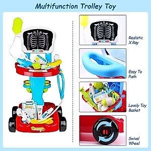 Doctor Kits for Kids 3-5 with Stethoscope Doctor Dress Up Costume Light X-Ray Trolley Toy Pretend Medical Play Doctor for Toddler Girl Boy 3 4 5 Years Old Birthday Gifts