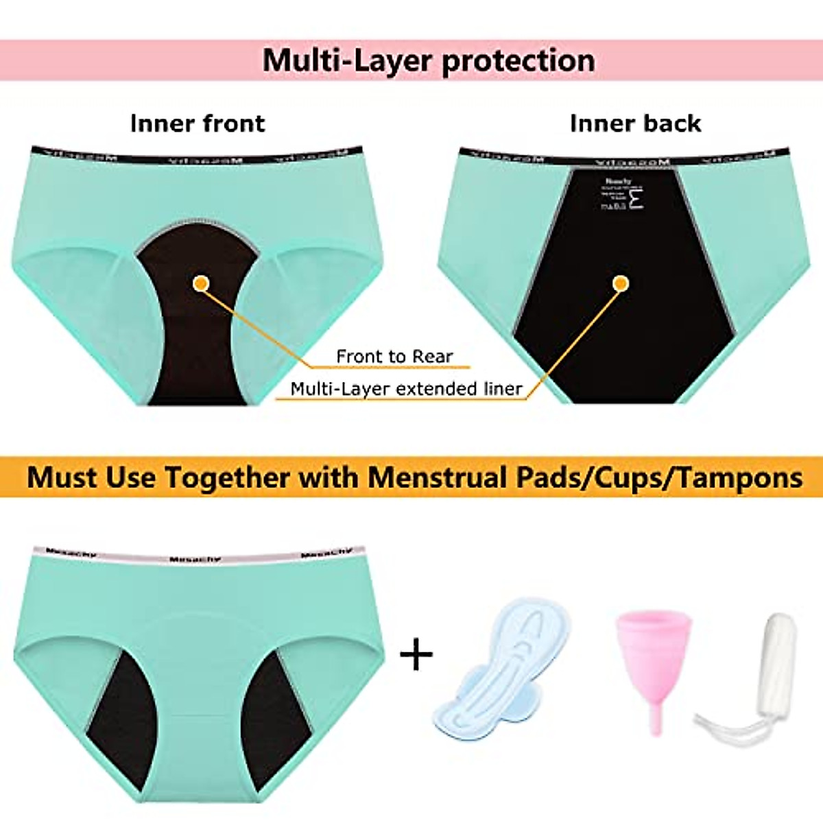 Mesachy Girls Period Underwear Period Panties for Teens Menstrual Leakproof Protective Cotton Briefs