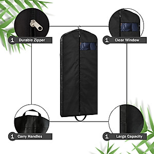 iHyperMart Long Garment Bags 65" Closet Storage Garment Bags for Travel Clothes Wardrobe Closet Bags Clothing Storage Bags Wedding Dress Cover 100GSM Waterproof Black Pack of 2 for Gowns Tuxedos Coats