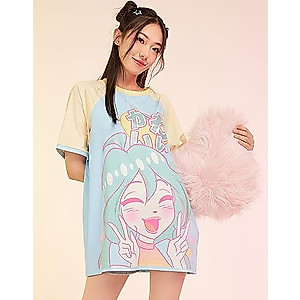 Winx Club Women's Bloom Printed Short Sleeves Crew Neck Summer Sleepwear Loungewear T-shirt Dress (extra large) Blue