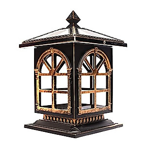 MODEBHD European Traditional Victoria Glass Lantern Outdoor Pillar Lamps Column Light Table Lamp Waterproof Column Lamp E27 Decoration Street Post Light Courtyard Garden Terrace