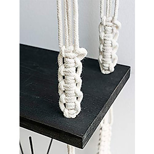 TIMEYARD Macrame Shelf Hanging Shelves, Wooden Wall Shelf with Woven Rope, Black Floating Shelves Storage Organizer, 3 Tier Shelf Boho Decor for Living Room, Bathroom, Bedroom