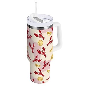 Slewiaeky Skinny Shrimp Lobster 40 oz Tumbler with Handle Straw and Lid Crayfish Stainless Steel Vacuum Insulated Reusable Water Bottle Glasses Travel Mug Thermal Cup for Home Office Car
