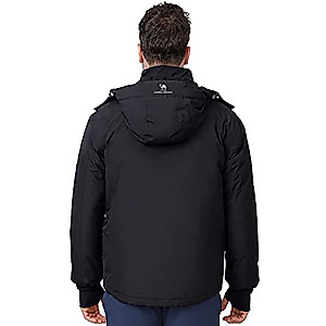 CAMEL CROWN Men's Mountain Snow Waterproof Ski Jacket Detachable Hood Windproof Fleece Parka Rain Jacket Winter Coat Black L