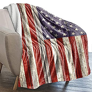 Reunbmq Super Soft Flannel Fleece Throw Blanket, Lightweight Sherpa Blankets Comfortable Bed Throws 3D Printed Blanket for Couch/Chair/Sofa/Bed/Dorm/Bedroom/Home (Wood Plank American Us Flag)