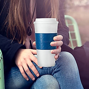 Copco 2510-9966 Acadia Double Wall Insulated Travel Mug with Non-Slip Sleeve, 16-Ounce, Blue