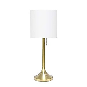 Simple Designs LT1076-GDW Tapered Fabric Drum Shade Table Lamp, Gold/White 8 x 8 x 21