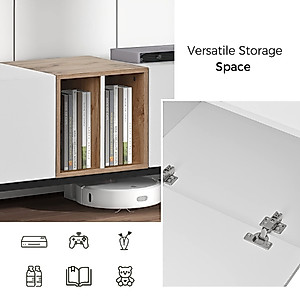 Merax Modern TV Entertainment Center with 3 Cabinets & Open Shelves, Wood TV Stand for TVs Up to 80” for Living Room Bedroom (White)