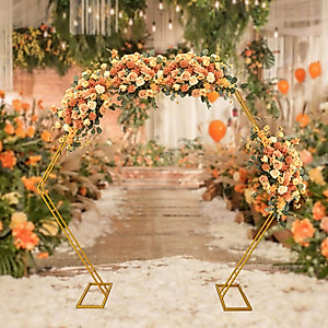 PIAOCAIYIN Hexagon Wedding Arch, 2.2m Metal Frame Backdrop Stand, Gold Backdrop Stand, Garden Arbors for Wedding, Hexagon Arch Display Rack for Party Decorations -Base Size 21.65 * 9.84inch