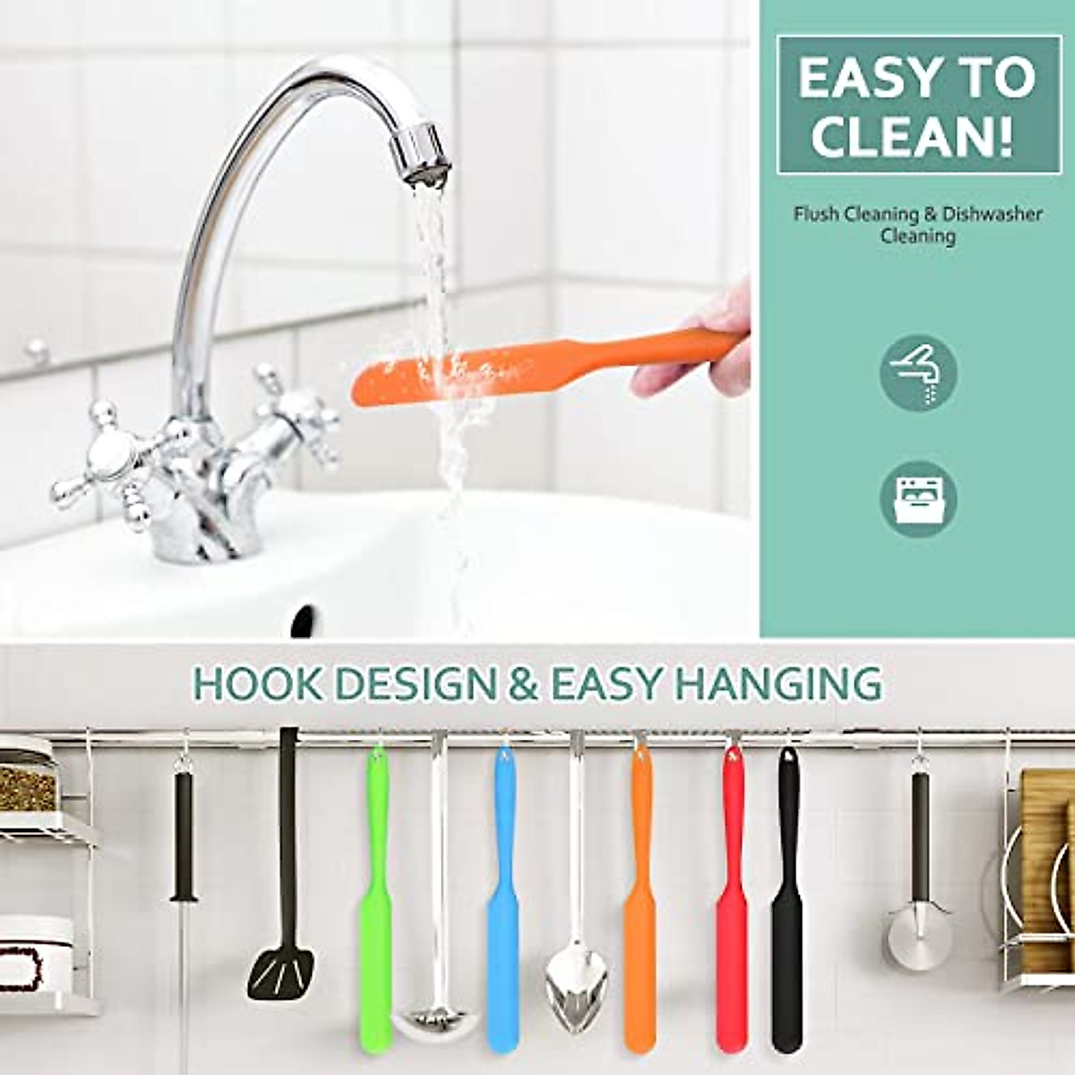 5Pcs Silicone Jar Spatulas - Cake Cream Spatulas Set, 9.8 inch Non-Stick Heat Resistant Mixing Butter Spatulas Baking Scrapers for Jars Blenders Cooking Stirring (5 Color)