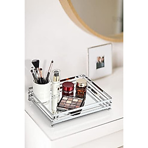 Gurfuy Acrylic Decorative Mirror Tray Perfume Vanity Jewelry Tray Makeup Tray for Dresser, Bathroom, Bedroom (Sliver)