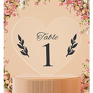 25 PCS Wedding Table Numbers, Table Numbers for Wedding Reception heart shaped, Table Numbers Wedding acrylic, Wedding Table Number with stands.