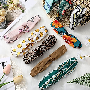 Janinka 60 Pcs Boho Knotted HairBands for Women's Hair Bulk, Twist Knotted Headband Non Slip Head Wraps for Wigs washing face, Stretchy Floral Bandeau Hairband Hair Accessories