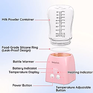 Bottle Warmer, Baby Bottle Warmer Portable for Travel Car On The Go, 2-5 Min Fast Bottle Warmer for Breastmilk, Wireless Rechargeable with 4 Precise Temperature Control, Auto Shut-Off, USB, 8.8oz