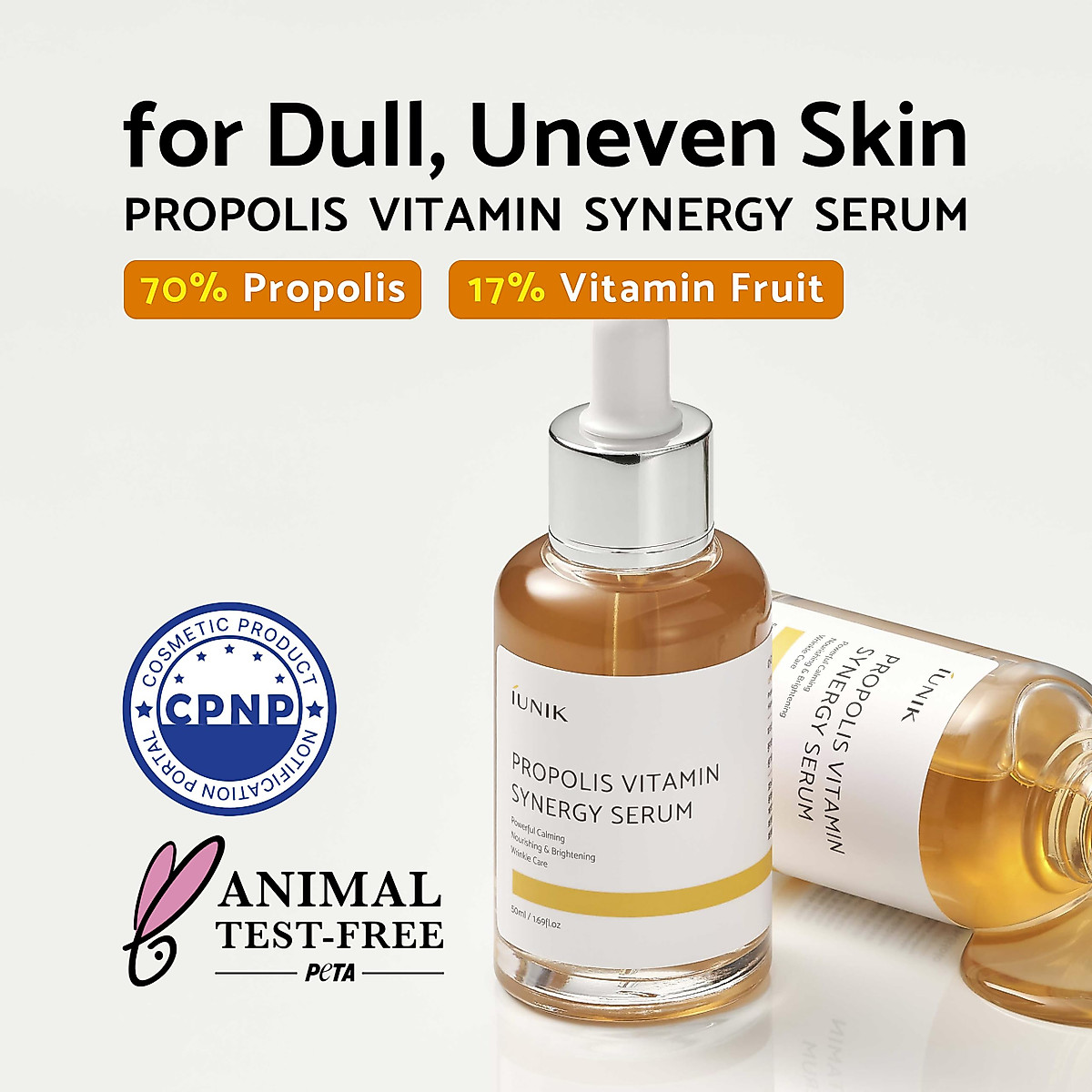 IUNIK Propolis 70% Vitamins 17% Synergy Serum - Centella Asiatica Calming Soothing Deep Nourishing for Dry Dull Spot Hyperpigmentation Sensitive Acne-prone Skin No Pore Clogging Korean Skincare