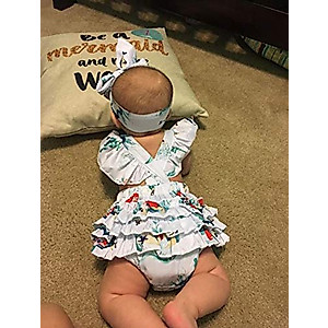 Baby Girls Rompers, Mermaid Sea World Pattern Flower Edge Bodysuit with Hairband Outfits Clothes（White，6-12M