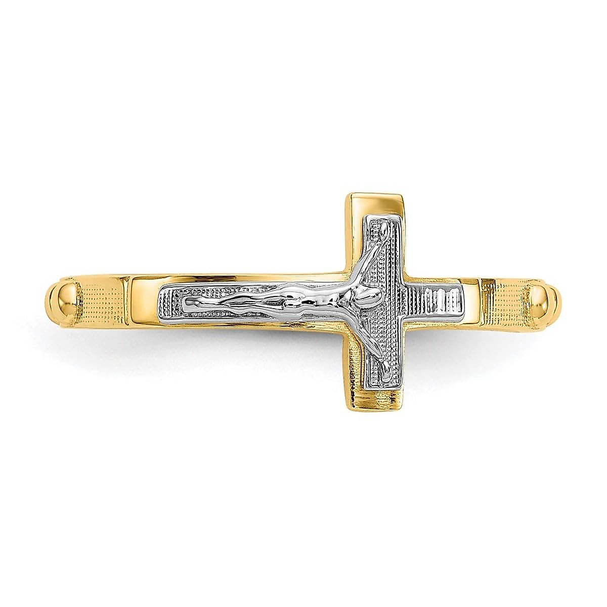 14K Two Tone Solid Polished Gold Crucifix Rosary Ring Size 6 Jewelry for Women